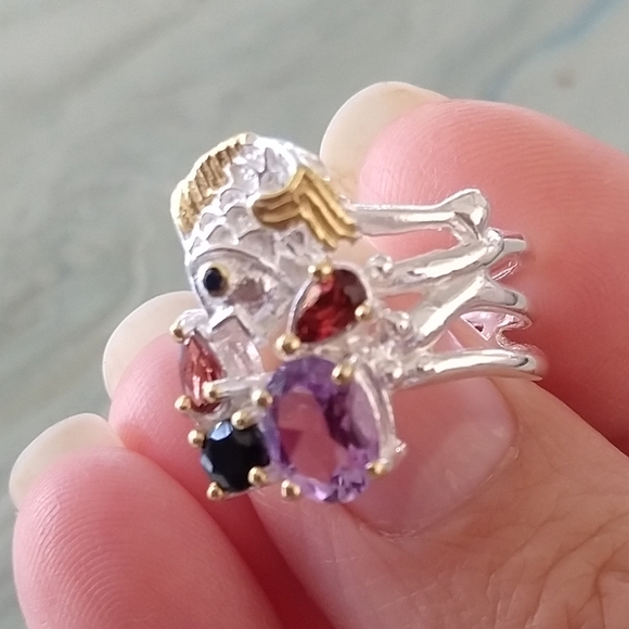 Jewelry | Nice Genuine Sapphire Amethyst Garnet Fish Art Rin | Poshmark